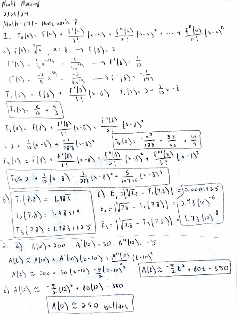 Math 141-Homework 7 | PDF