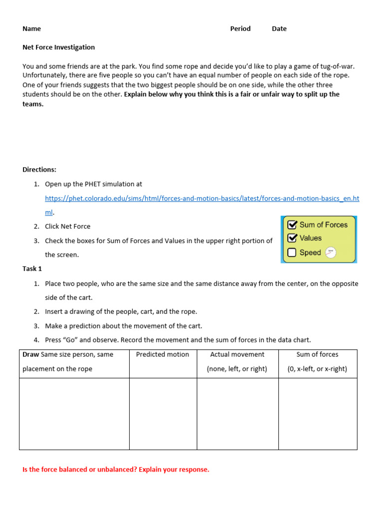 Tug of War Net Force Investigation | PDF | Force | Physics