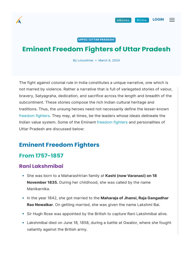 Eminent Freedom Fighters of Uttar Pradesh - UPPSC | PDF | Indian ...