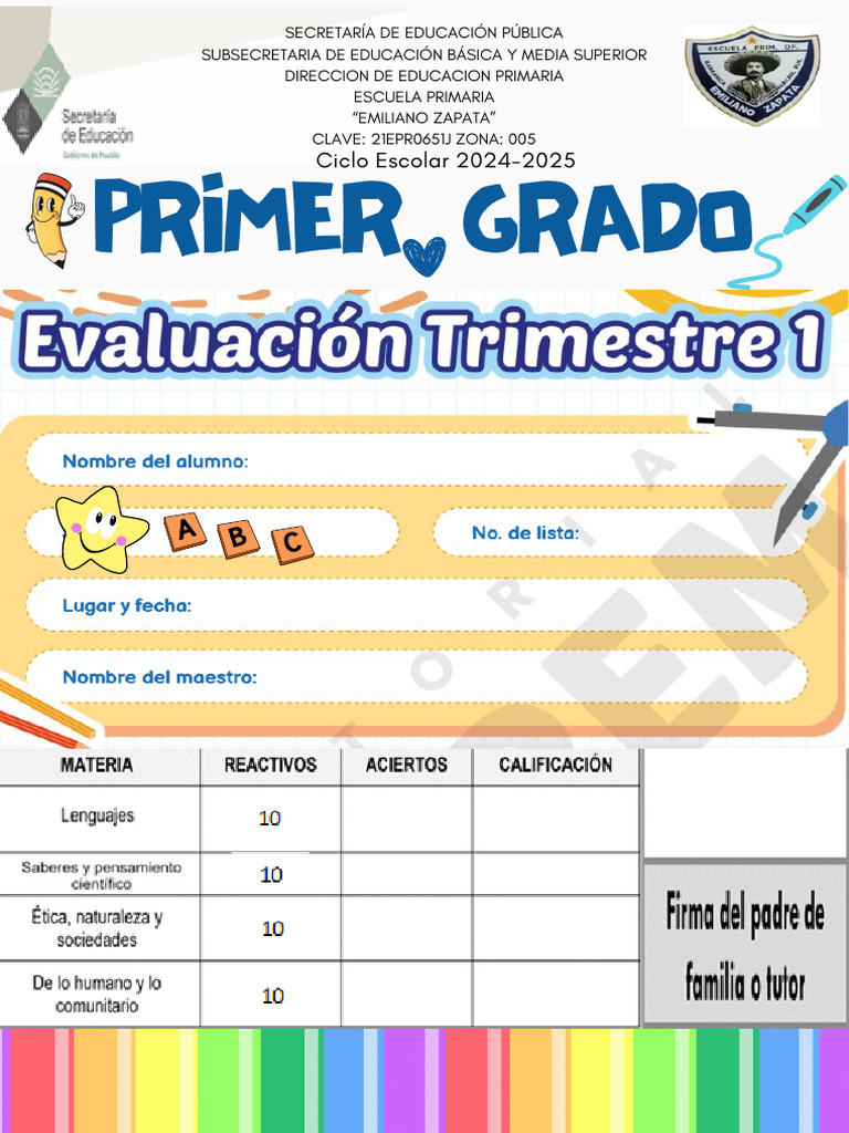 Examen Primer Trimestre Primer Grado Pdf Sonido