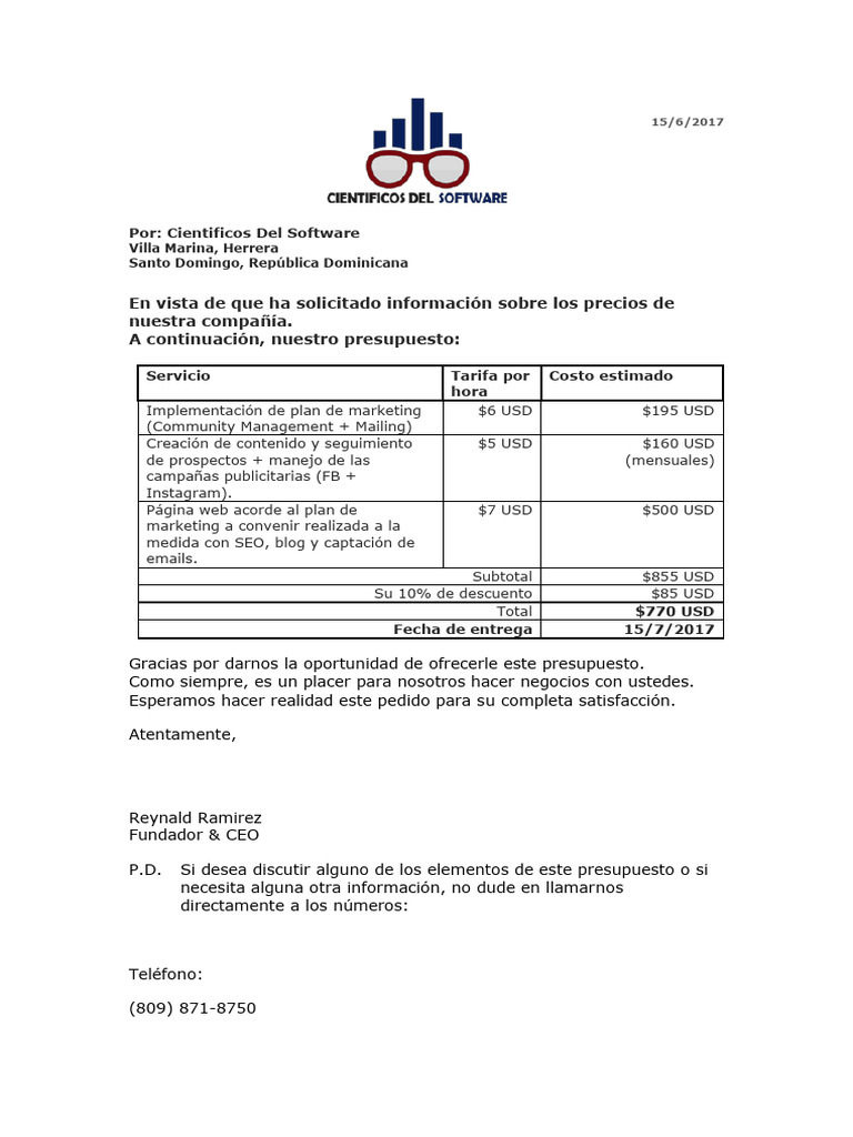 Cotización Finished - de Un Cliente Real EJEMPLO | PDF