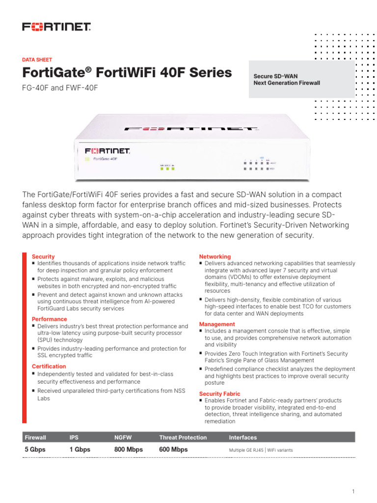 fortigate-fortiwifi-40f-series | PDF | Computer Security | Security
