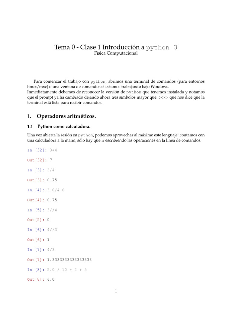Tema 0-Clase1 | PDF | Python (lenguaje de programación) | Variable (informática)