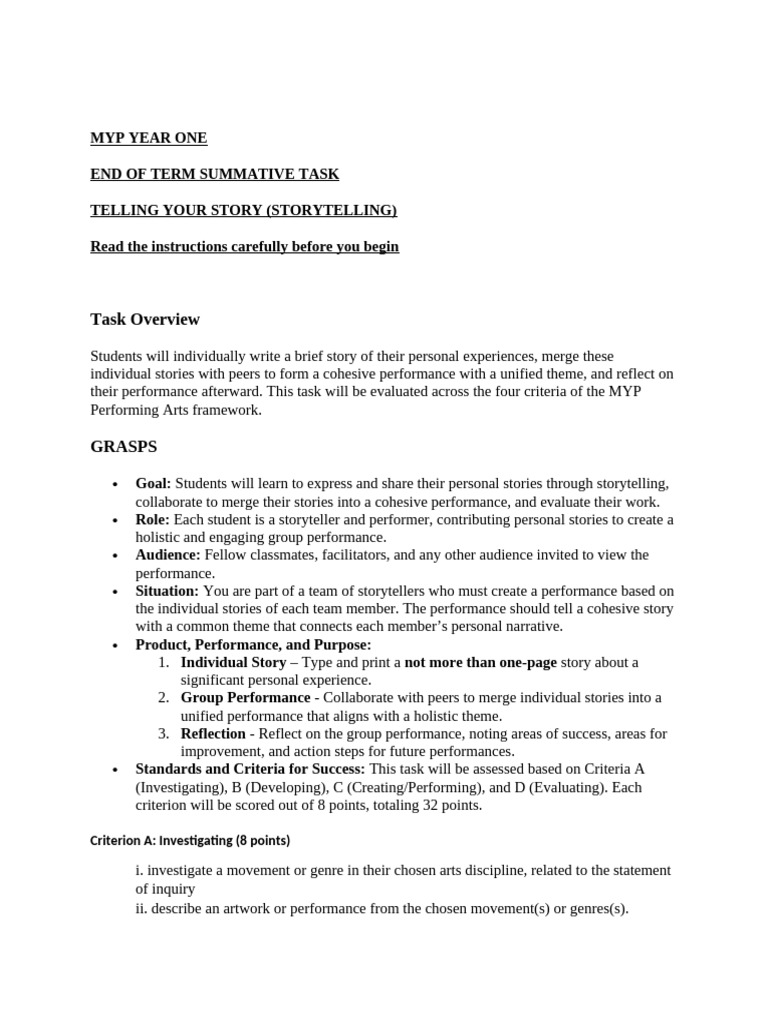 Grade 6 Unit 2 P.A Summative Telling Your Story | PDF | Storytelling | Narrative