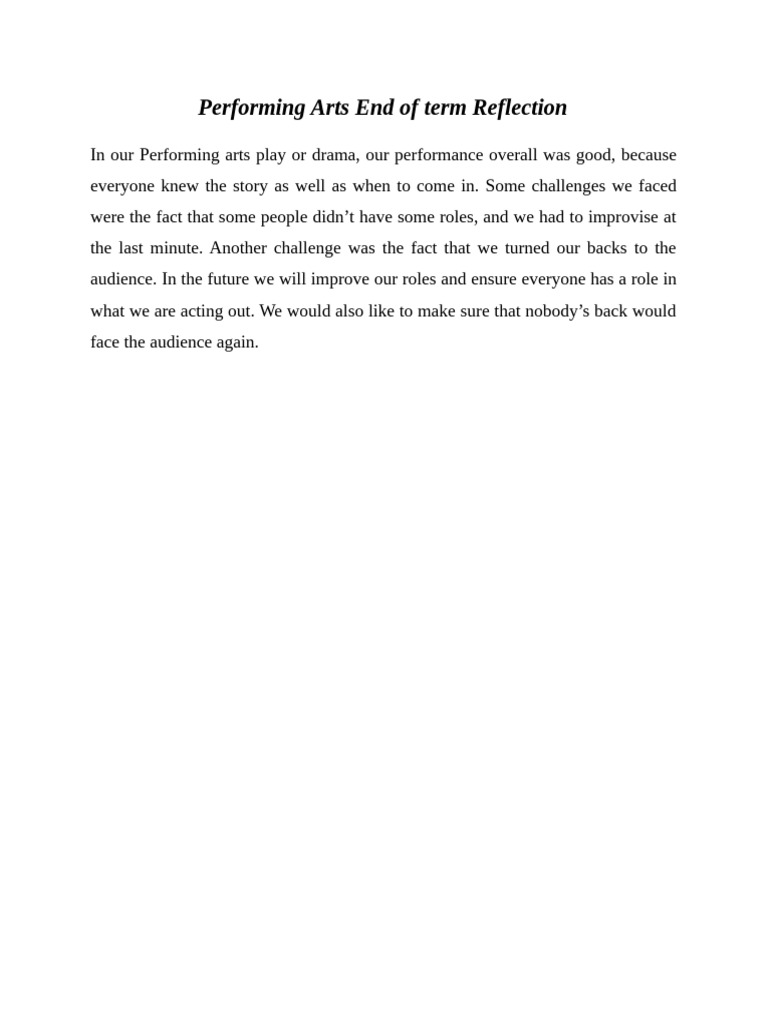 Performing Arts End of Term Reflection | PDF