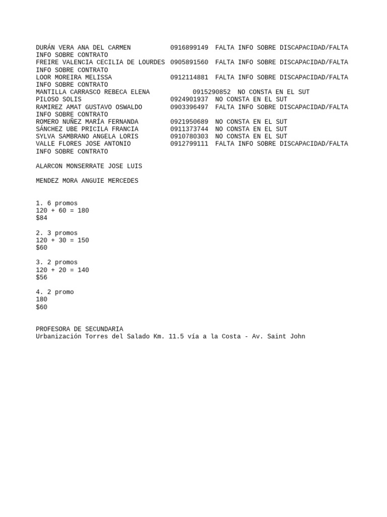 Información Incompleta de Empleados | PDF
