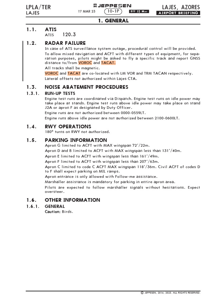 Lpla 10-1P Airport Briefing (Gen) | PDF