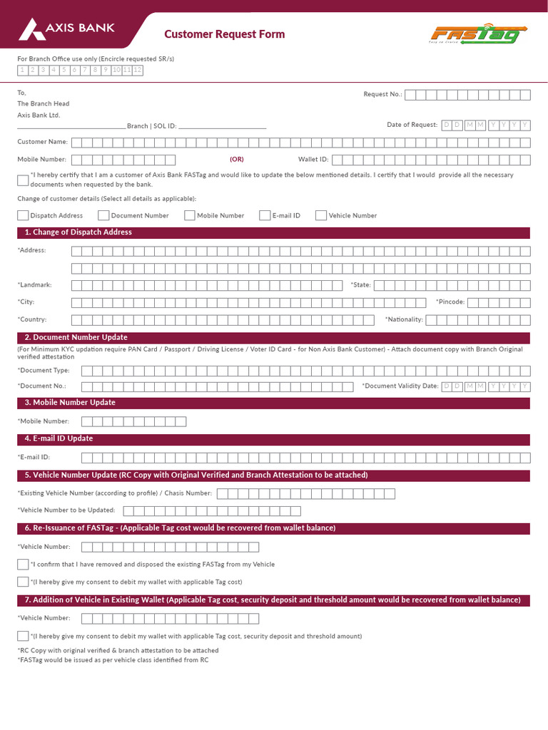 FASTag Update Request Form | PDF | Banks | Debit Card