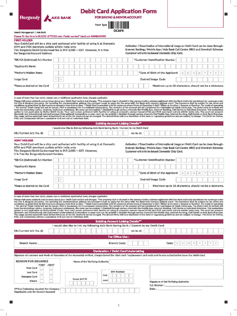 Debit Card Application Form | PDF