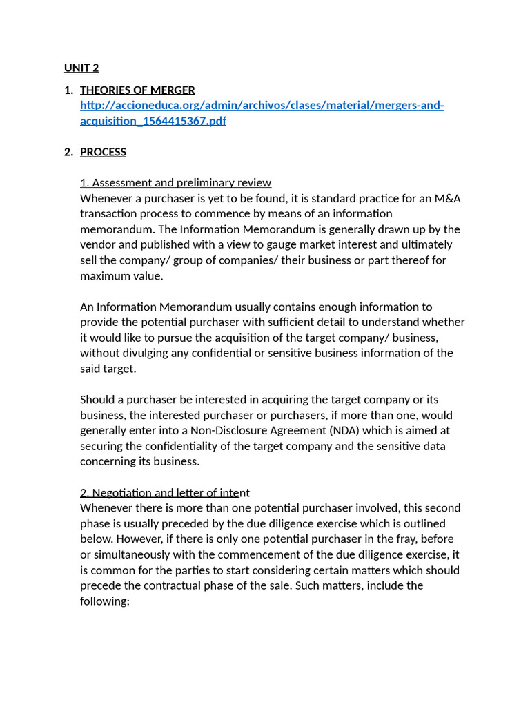 Mergers & Acquisitions Process Guide | PDF | Mergers And Acquisitions | Due Diligence