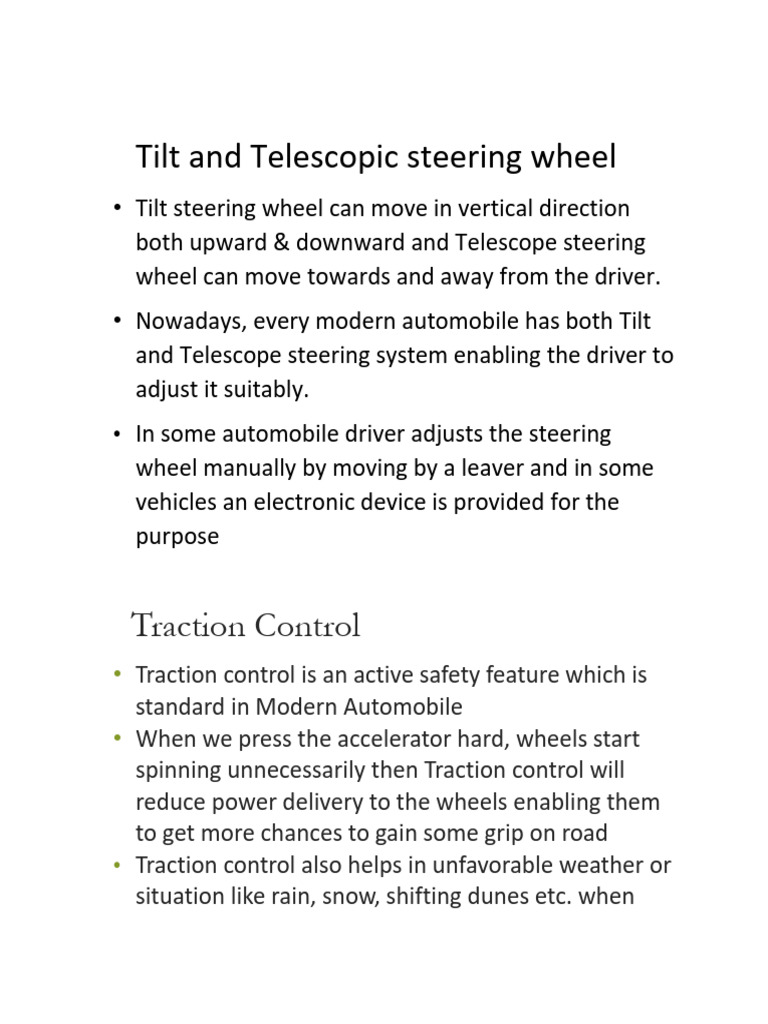 Tilt and Telescopic Steering Wheel: Traction Control | PDF