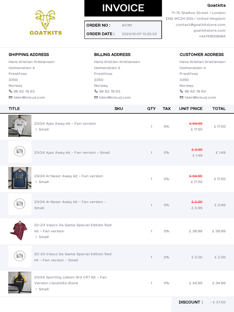 Invoices | PDF | Association Football Teams | Association Football