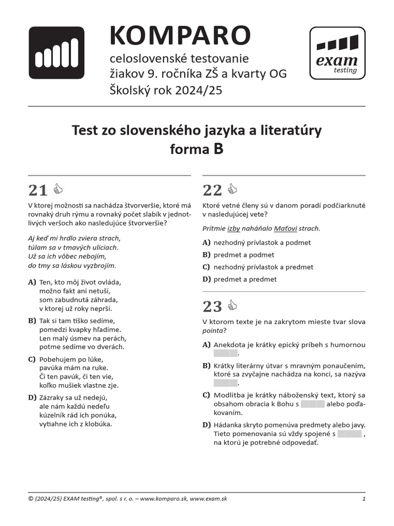 Exam-Komparo-9-Sjl-B 2024 | PDF