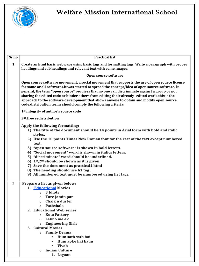 10th Practical List Final | PDF | Html | Computing