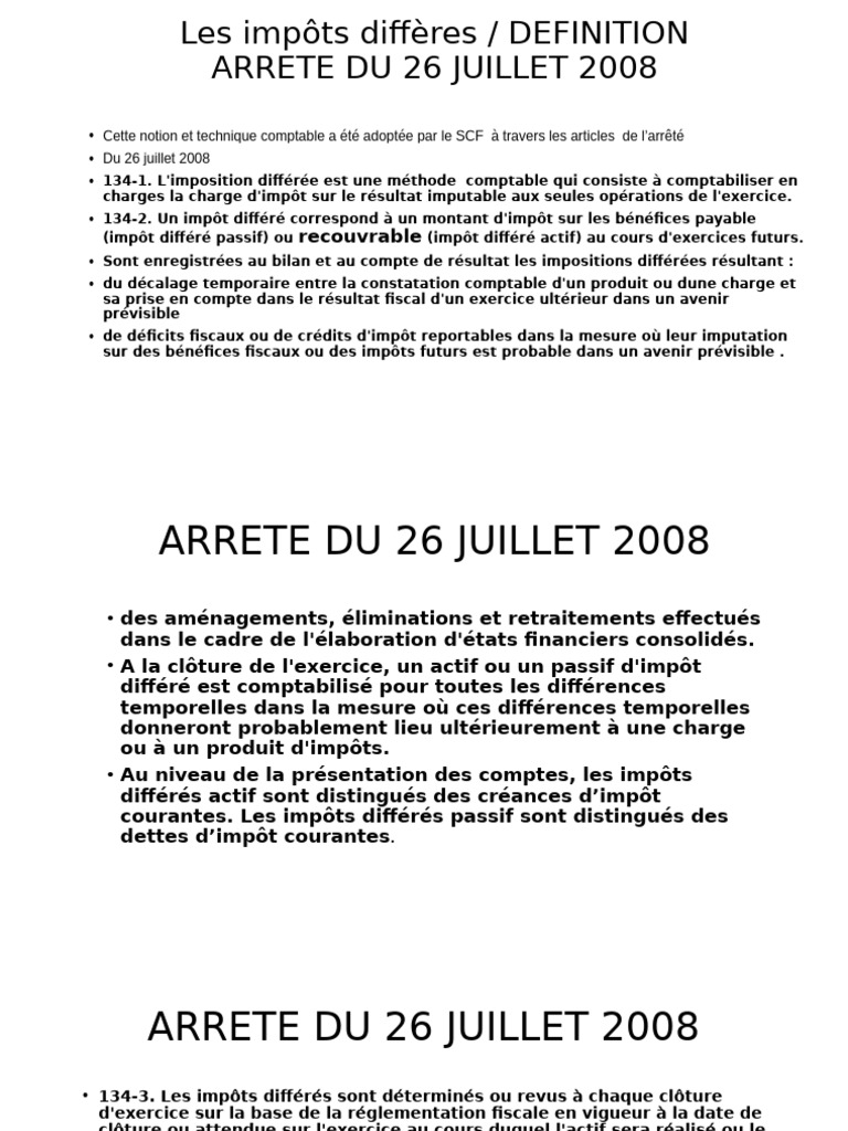 Définition des impôts différés | PDF | Comptabilité | Dépréciation