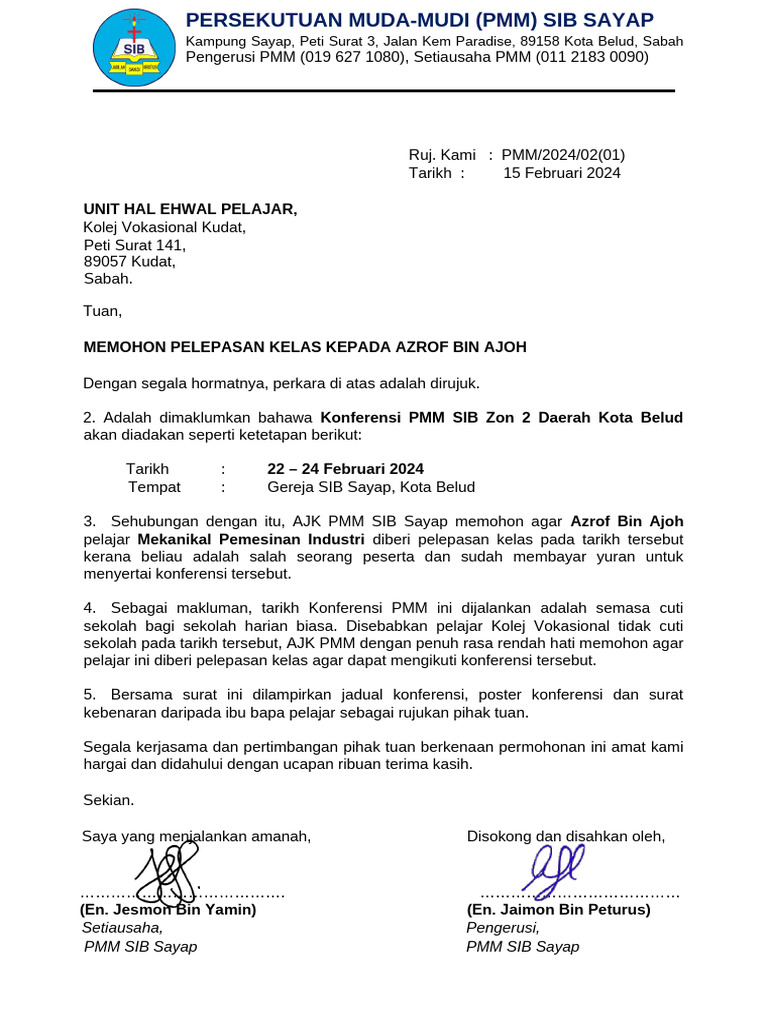 Surat Rasmi PMM Sib Sayap | PDF