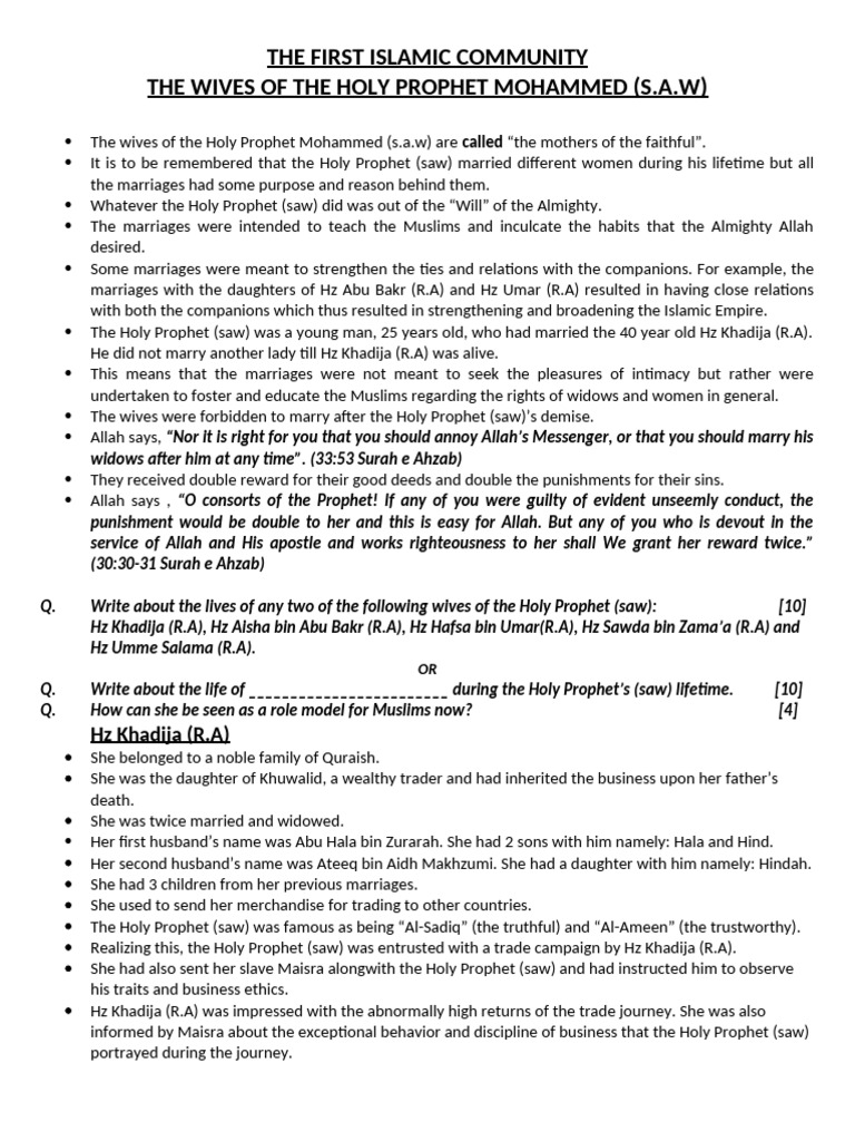 The Wives of The Holy Prophet (Saw) | PDF | Muhammad | Umar