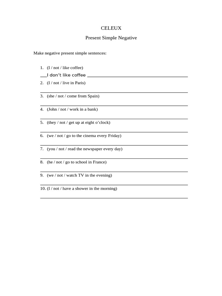 Present Simple Negative Sentences Guide | PDF