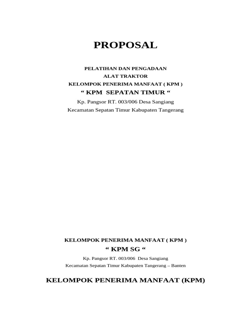 Proposal Pelatihan Alat Traktor KPM SG | PDF