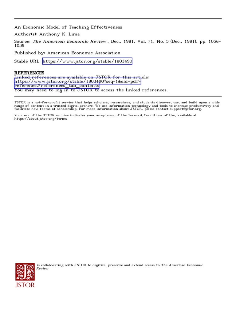 An Economic Model of Teaching Effectiveness | PDF | Teachers | Science