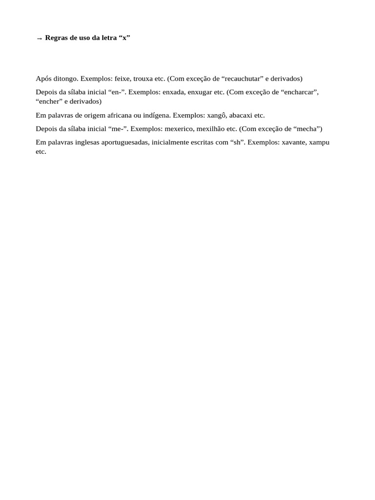 Regras para Uso da Letra "X" em Português | PDF