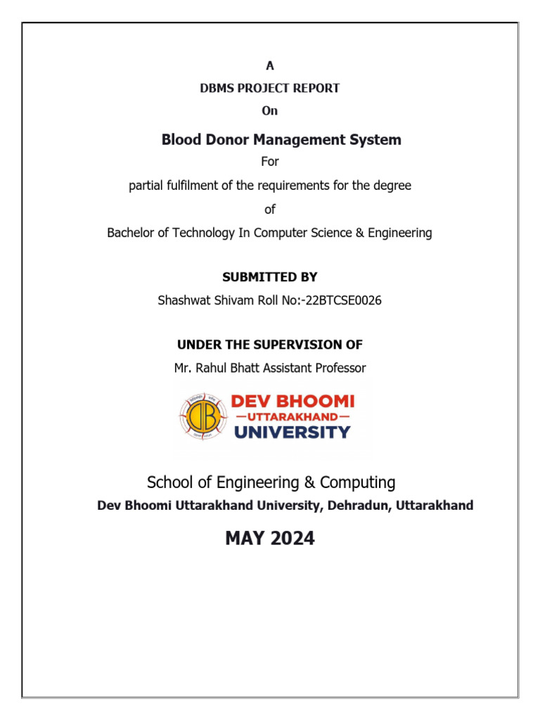 DBMS Project Report Ver1.0 | PDF | Software Design | Data Model