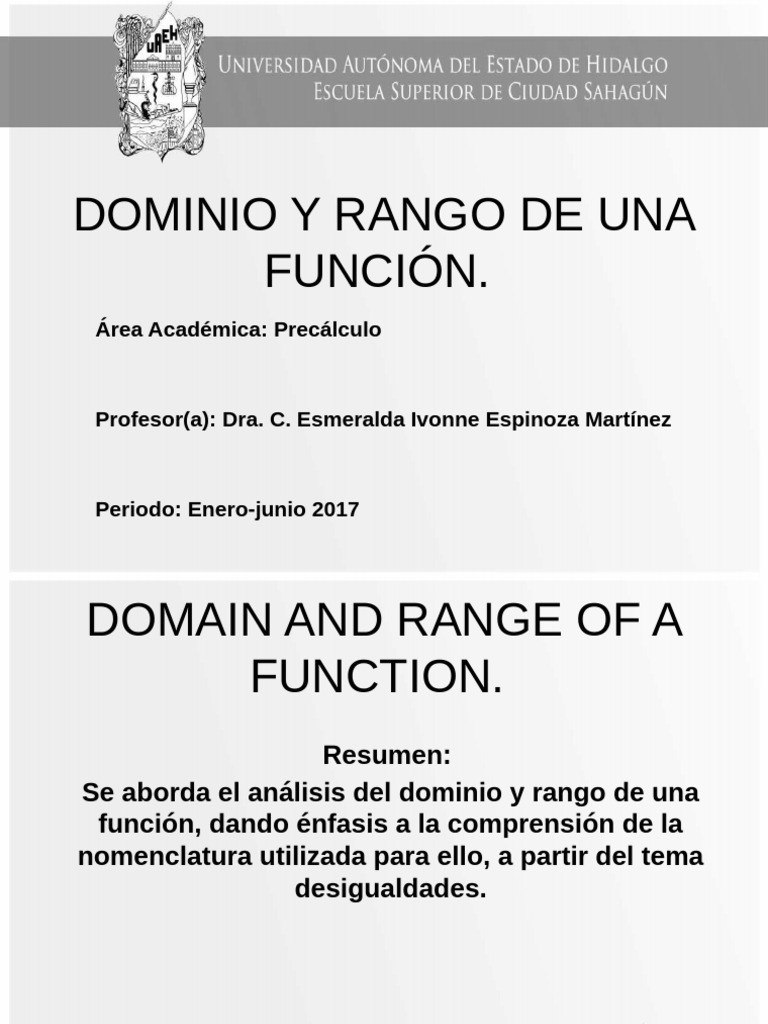 Dominio Rango | PDF | Función (Matemáticas) | Matemáticas