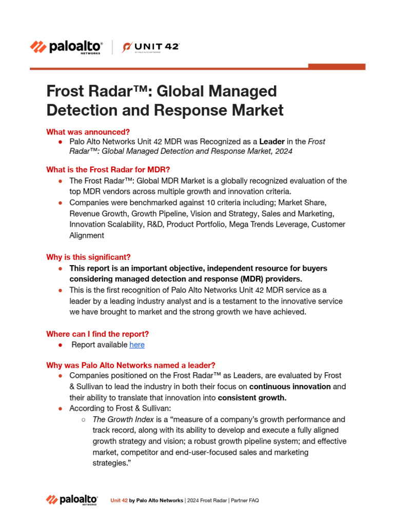 Unit 42 2024 Frost Radar Partner Sales FAQ | PDF | Business
