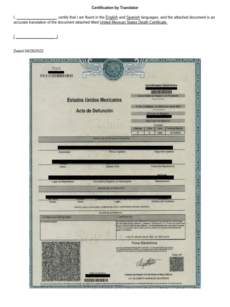 Mexican Death Certificate - Template | PDF | Qr Code | Mexico