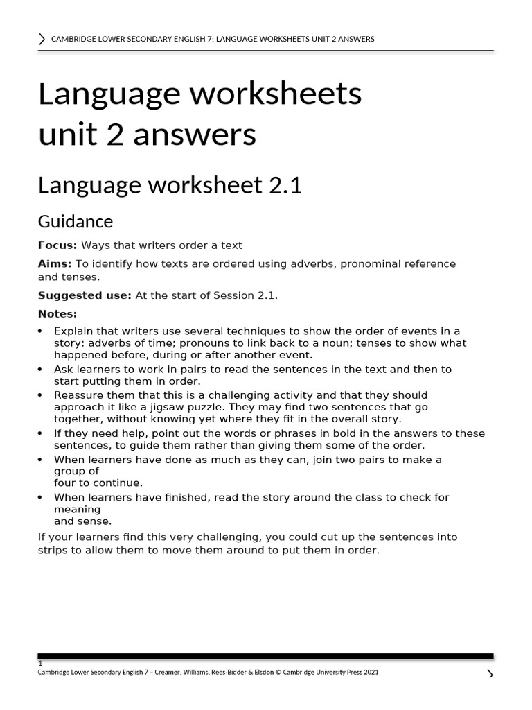 LS English 7 U2 Lang Worksheets Answers | PDF | English Language | Pronoun