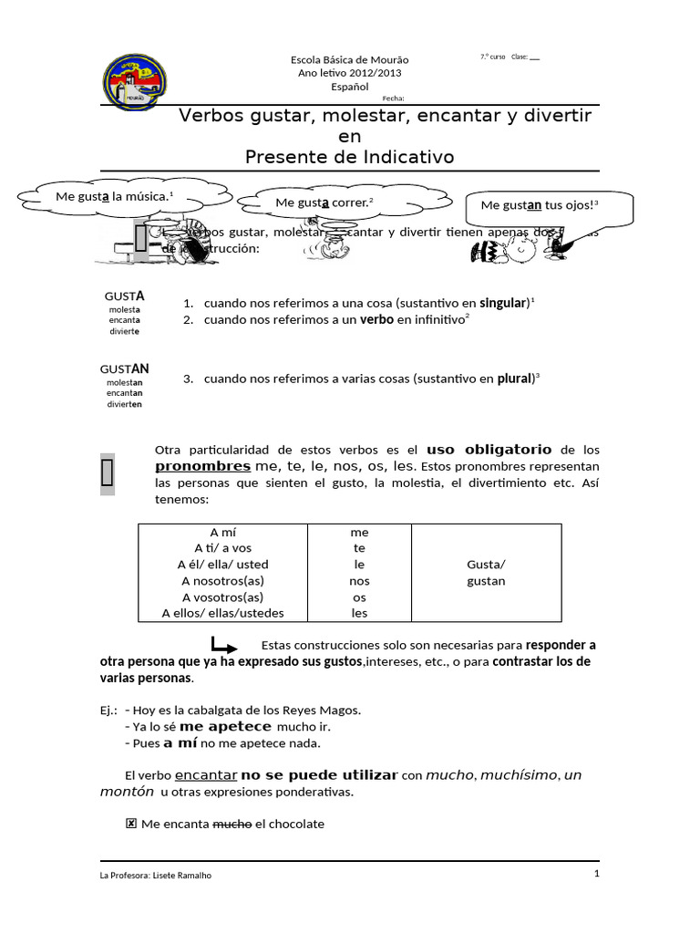 ficha Informativa Verbos gustar y similares | PDF | Verbo | Mecánica ...