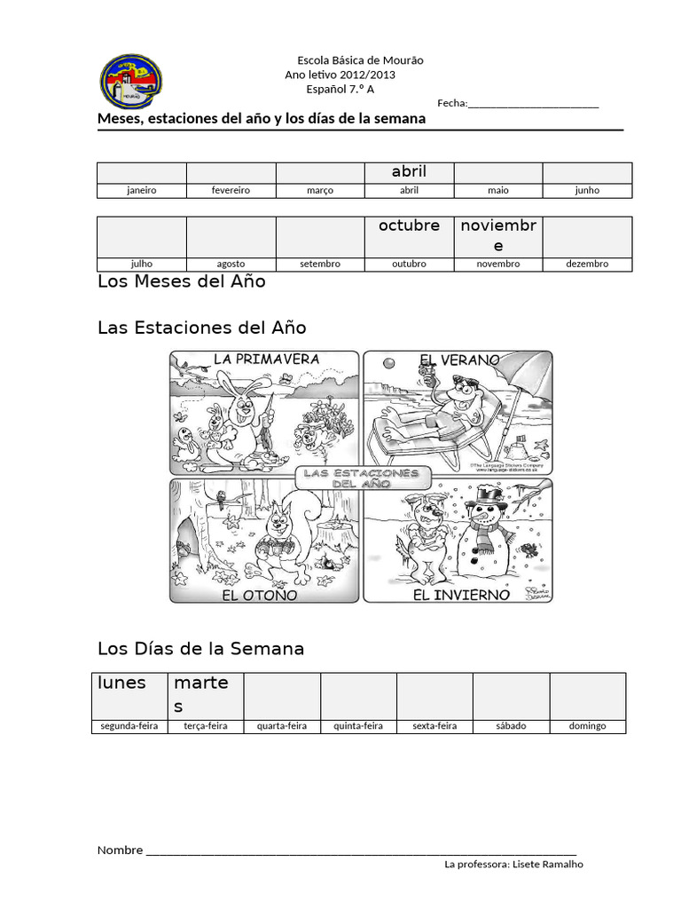 Meses y Días en Español para 7.º Grado | PDF
