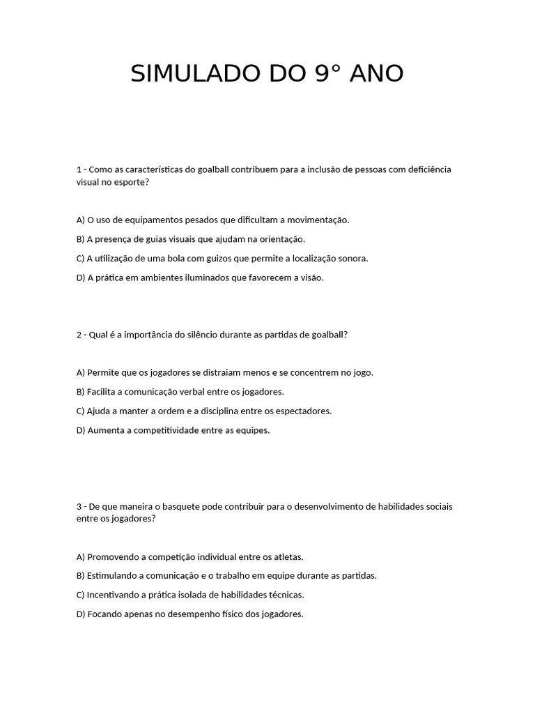 Simulado Do 9 Ano | PDF