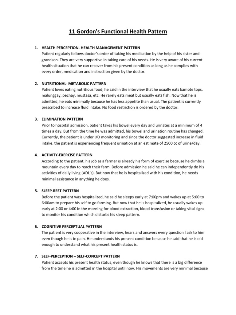 Gordon's 11 Functional Health Patterns | PDF