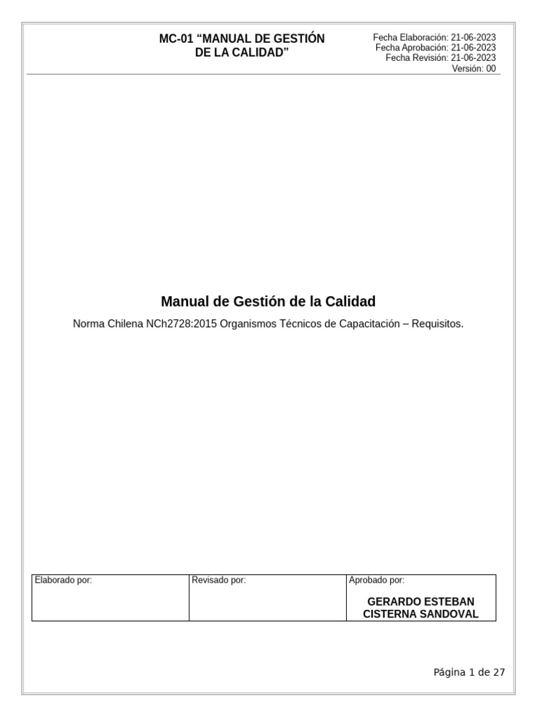 Manual de Calidad para OTEC | PDF | Calidad (comercial) | Sistema de manejo de calidad