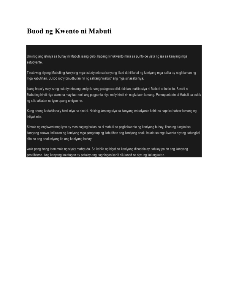 Buod Ng Kwento Ni Mabuti