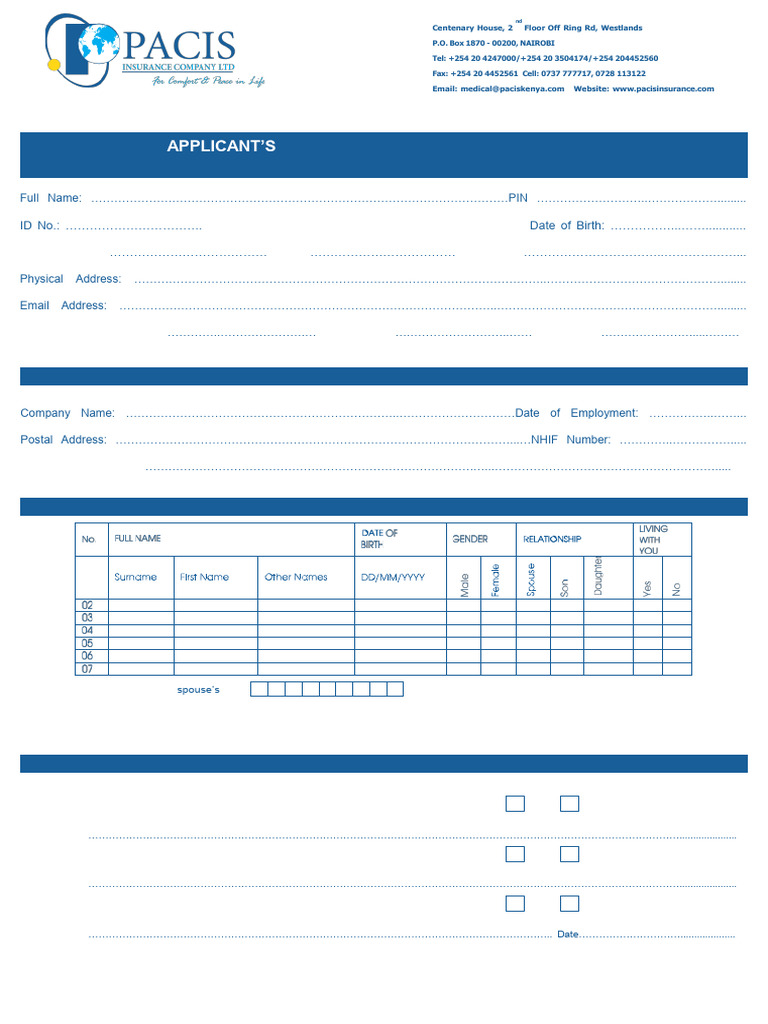 Pacis Medical Application Form Individual Cover | PDF | Surgery ...
