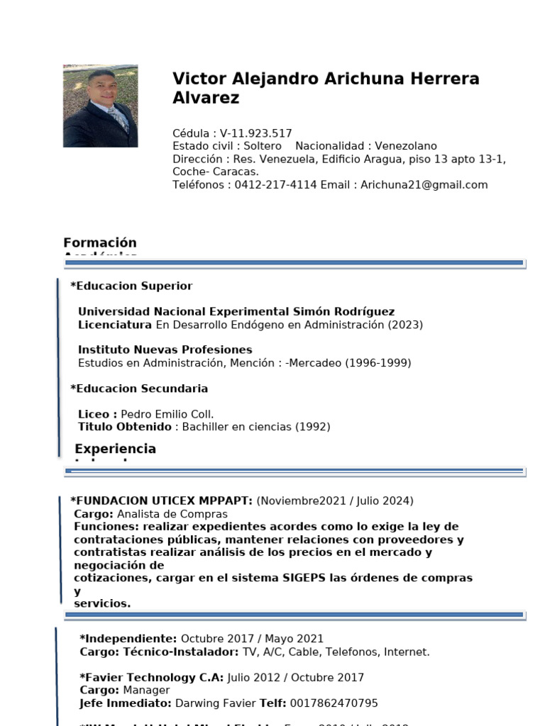 Curriculum VICTOR ARICHUNA | PDF