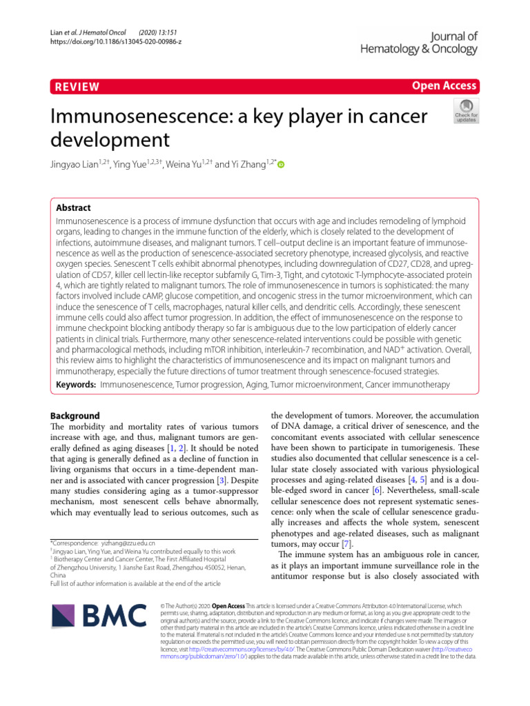 Immunosenescence_a key player in cancer | PDF | T Cell | Immune System