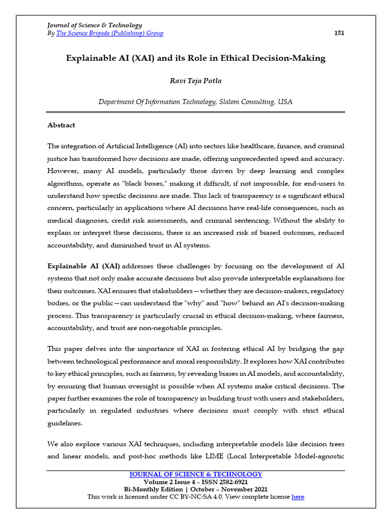 Explainable+AI+ (XAI) +and+Its+Role+in+Ethical+Decision Making | PDF ...