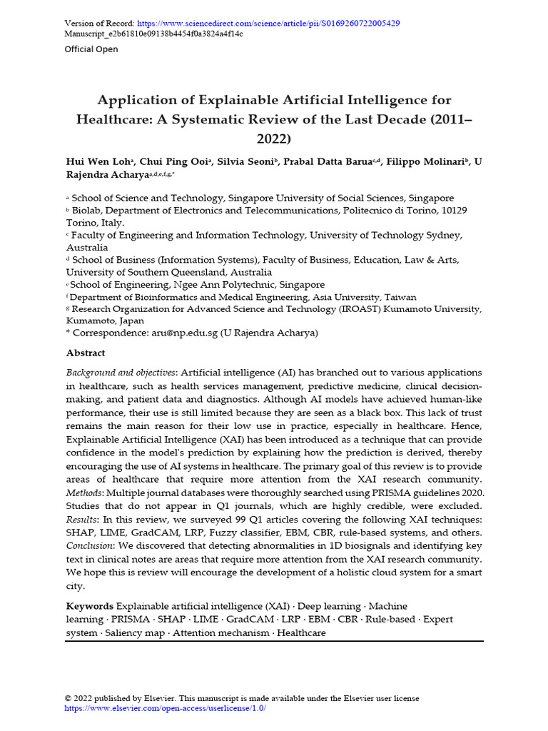 Application of Explainable Artificial Intelligence For Healthcare: A Systematic Review of The ...