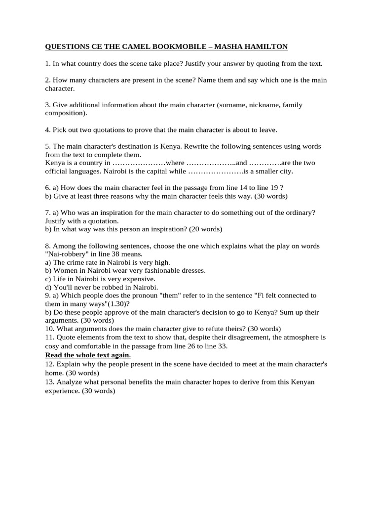 Questions Ce The Camel Bookmobile | PDF