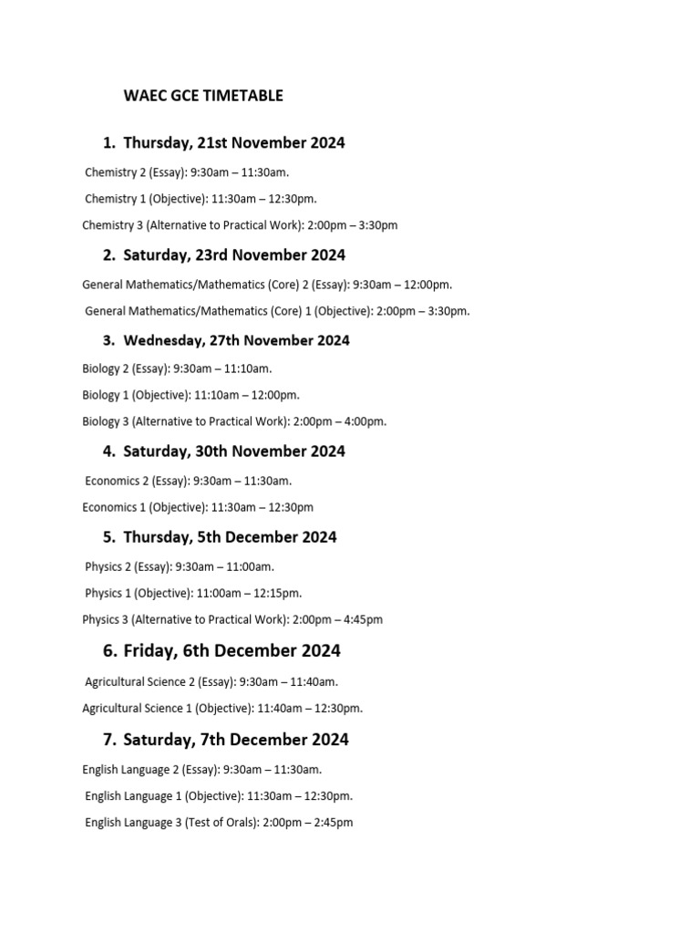 GCE TIMETABLE | PDF