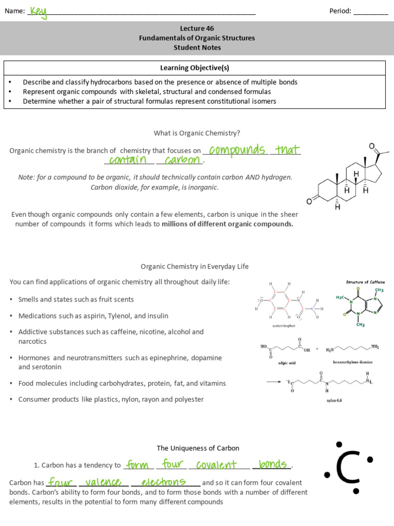 KEY Student Notes Lecture 46 Fundamentals of Organic Structures | PDF ...