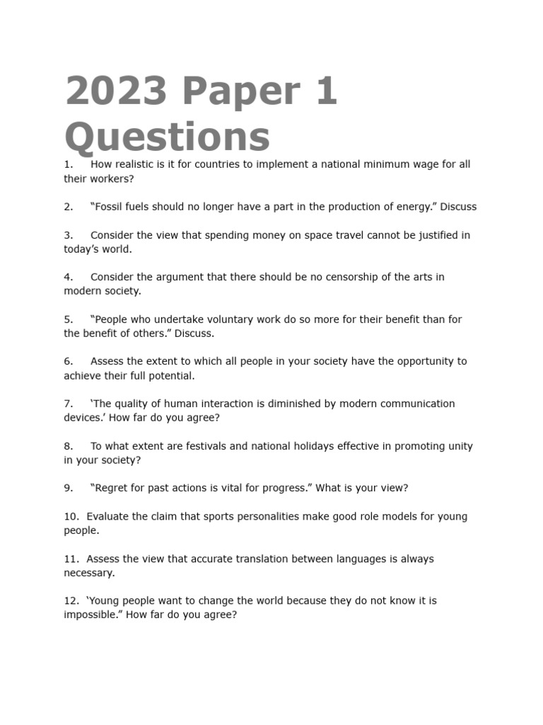Singapore General Paper A Level Actual Past Year Essay Question List ...