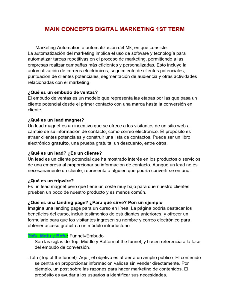 Main Concepts Digital Marketing 1st Term | PDF | Red mundial | Internet ...