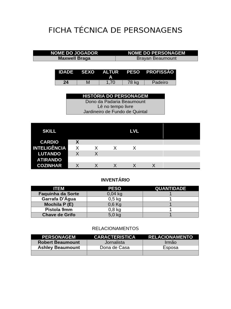 Ficha Técnica Brayan | PDF