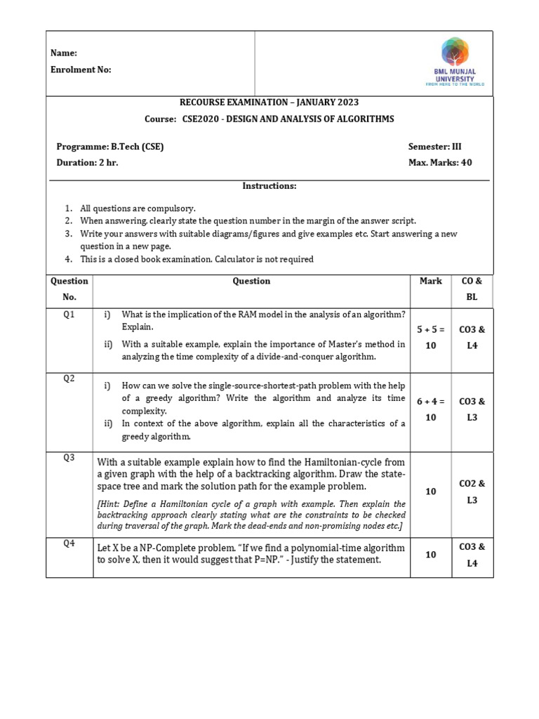 DAA QUESTIONS Recourse 2023 | PDF | Algorithms | Mathematical Relations