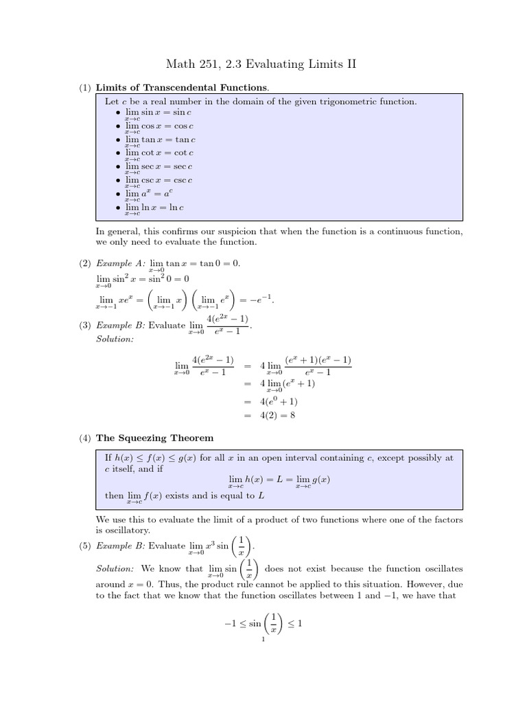 Evaluating Limits I I | PDF | Trigonometric Functions | Algebra
