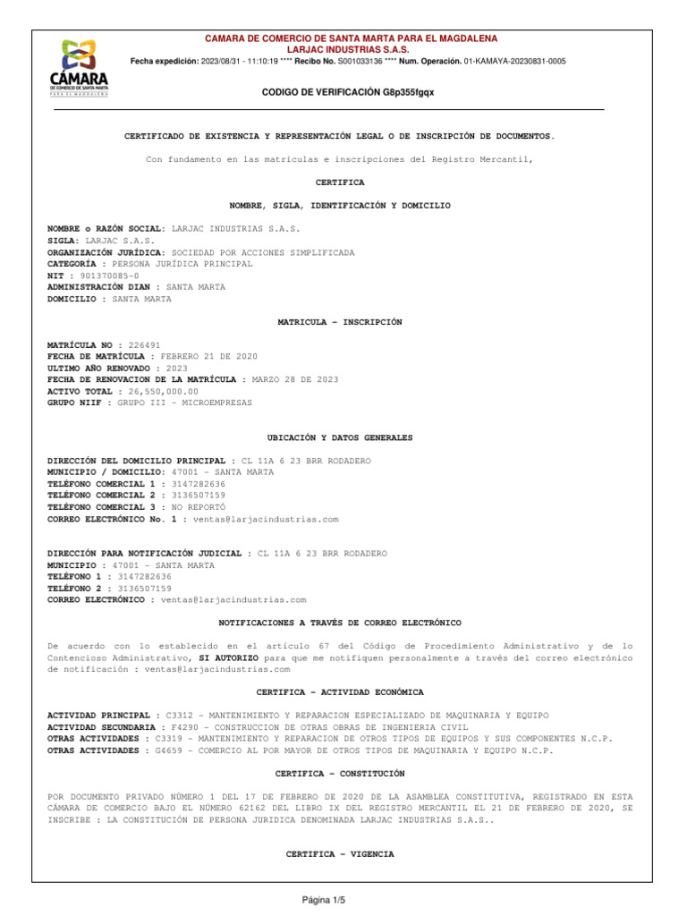 Camara de Comercio LARJAC 29-08-2023 | PDF | Business | Economias